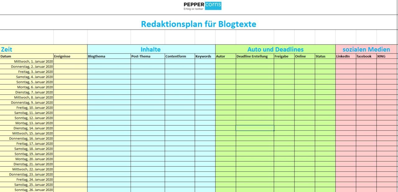 Redaktionsplan für Blog & Social Media: wichtiges Instrument